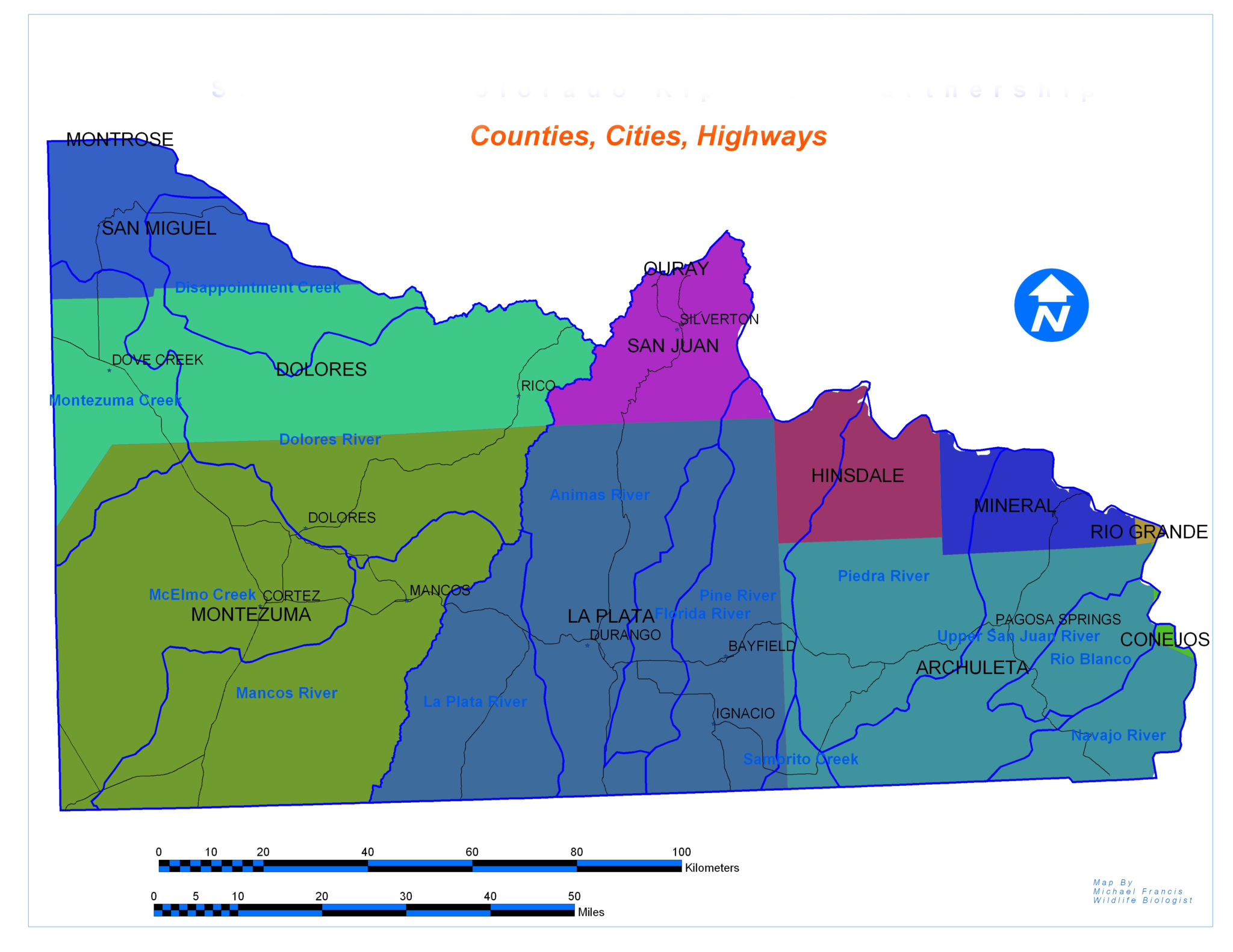Cities, counties, highways - Southwest Colorado Wetlands